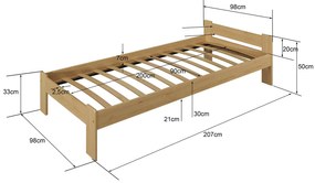 Postel z masivu 90x200 Jasněna ořech s roštem