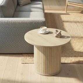 HOMCOM kulatý konferenční stolek s podstavcem ve tvaru sloupu a lamelami pro obývací a ložnicový pokoj Ø60x40 cm, přírodní