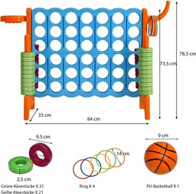 Costway Large Match 4 Jumbo Match 4 Set Modrá + – 84 × 33 × 79 cm, pomerančový