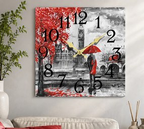 nástěnné hodiny, čtvercové, dřevo, 30x30 cm, vzor láska v dešti, Dekorino HN20260016