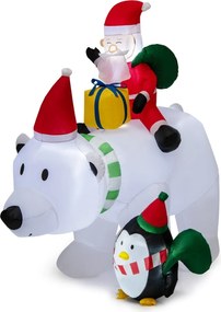 Costway 210 cm Nafukovací lední medvěd Santa Claus s tučňákem a dárková krabička