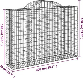 Klenutý gabionový koš 200 x 50 x 140/160 cm pozinkované železo 153497