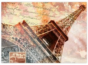 Skleněný obraz - Eiffelova věž ve vintage stylu (70x50 cm)