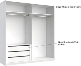 Skříň s posuvnými dveřmi 2.0x2.1m (Dveře Lesklá Bílá/Zrcadlo), série N Family