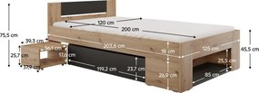Postel UNIS s úložným prostorem, 120x200, dub artisan/antracit Kondela 0000402519