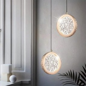 Toolight Toolight, LED křišťálový závěsný lustr, 10W, 3000K, LHJ100-1CP, zlatá, OSW-60045