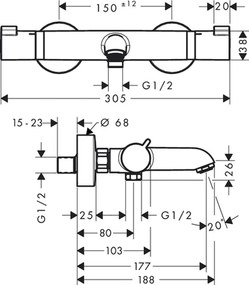 Hansgrohe Ecostat Comfort, termostatická vanová baterie, bronzová matná, 13114140