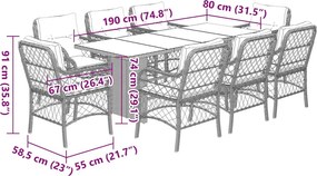 9dílný zahradní jídelní set s poduškami černý polyratan 3212055