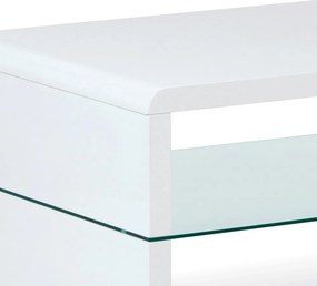 Konferenční stolek MDF vysoký lesk bílý / čiré sklo (110 x 60) cm
