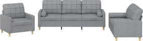 3dílná sedací souprava s polštáři světle šedá textil 3201258