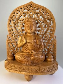 Indický sedící Buddha z tropického dřeva