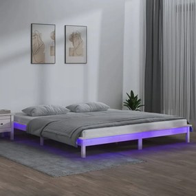 Rám Postele S Led Světlem Černý Masivní Dřevo Bílá 135 x 190 cm
