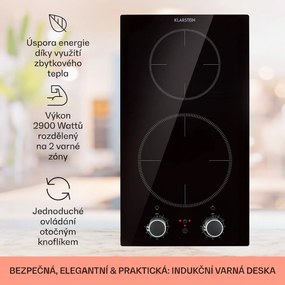 Klarstein Kochheld, indukční varná deska, 2900 W, 2 zóny, otočné regulátory, sklo, černá
