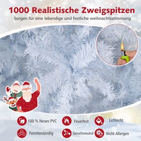 Costway Umělý vánoční stromek 180 cm s tříbarevnými LED, bílý