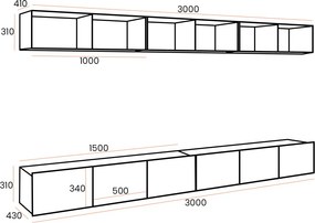 GAB Obývací stěna LORONA 33, Bílá/Zlatý dub 300 cm
