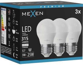 Mexen Nova 3x LED žárovka E27, G45, 3W, Neutrální - 4000K, 315 lm - L101-E27-0340-01x03
