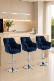 LuxuryForm DESIGN Barová židle AMALFI VELUR na stříbrné kulaté podstavě - modrá