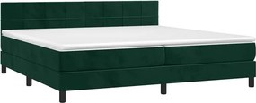 Box spring postel s matrací a LED tmavě zelená 200x200 cm samet 3134426