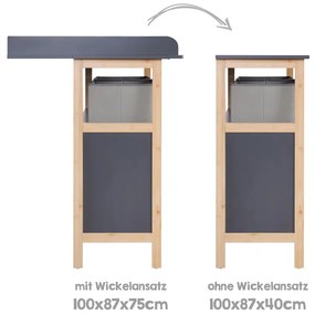 Antracitová nízká dětská komoda s přebalovacím pultem 87x75 cm Berlin – Roba