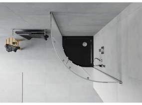 Mexen Rio půlkruhový sprchový kout 80 x 80 cm, Vzor jinovatky, Chromovaná + sprchová vanička Flat, Černá - 863-080-080-01-30-417