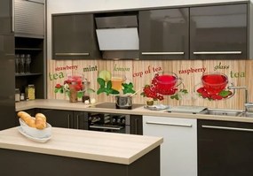 DIMEX | Fototapeta do kuchyně Čaj KI-260-024 | 260 x 60 cm | zelená, červená, hnědá