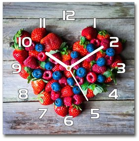Wallmuralia Skleněné hodiny čtverec Srdce z ovoců 30x30 cm