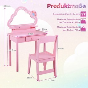 Costway Dětský toaletní stolek s osvětlením cloudové zrcadlo 3 háček