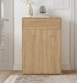 skříňka na boty, botník, 1 zásuvka, 2 dvířka, dřevo, 85x61x36 cm, dub sonoma, Dekorino BB20260062