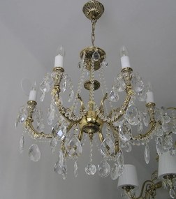 6 Arms Crystal cast brass chandelier - Gold brass &amp; Hand blown bobeches