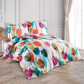 Saténové ložní povlečení Tulipi s velkými květy tulipánů - Bedtex Exclusive - 100% prémiová bavlna - 70 x 90 cm + 140 x 200 cm