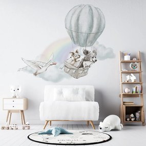 Gario Dětská nálepka na zeď Adventure in the sky - pejsky v balonu a husa Rozměry: 100 x 80 cm