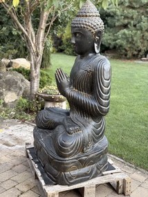 Socha Buddha 100 cm – černá s jemnými žlutými akcenty