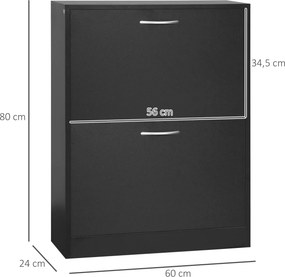 HOMCOM Moderní skříň na boty do úzké chodby s 2 šuplíky a nastavitelnými policemi 60x24x80 cm Černá