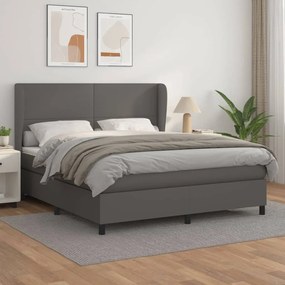 Box spring postel s matrací šedá 160x200 cm umělá kůže
