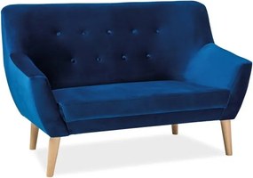 Pohovka Nordic II Velvet, modrá / přírodní dřevo