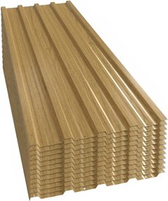 Outsunny 12 kusů trapézového plechu 129x45cm 7m² pozinkovaný střešní plech 0,25 mm odolný proti počasí přírodní dřevo