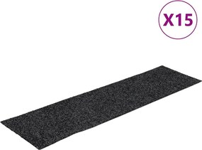 Schodové rohože samolepicí 15 ks 76 x 20 cm tmavě šedé obdélníkové 326925