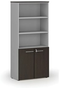 Kombinovaná kancelářská skříň PRIMO GRAY, dveře na 2 patra, 1781 x 800 x 420 mm, šedá/wenge