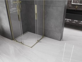 Mexen Velar L Duo, sprchový kout s posuvnými dveřmi 100 x 100 cm, 8mm čiré sklo, zlatá lesklá, 871-100-100-02-03-50