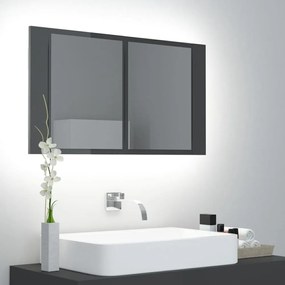 Petromila LED koupelnová skříňka se zrcadlem lesklá šedá 80x12x45cm akryl