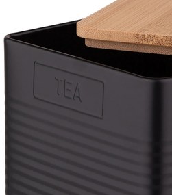 ALTOM Plechová černá dóza na čaj, hranatá s bambusovým víkem