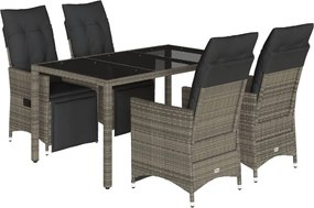 5dílný zahradní bistro set s poduškami šedý polyratan 3276895
