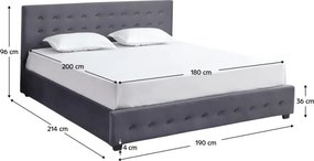 Postel MINDY 180x200, šedá Velvet látka s úložným prostorem Kondela 0000399608