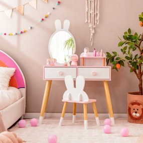 Costway Dětský toaletní set s designovým líčením králíka s masivními dřevěnými