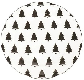 Krémový porcelánový dezertní talířek se stromky X-Mas Tree - Ø 15*1,5 cm