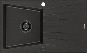 Mexen Cesar, granitový dřez 775x470x190 mm, 1-komorový, černá-zlatá metalíza s černým sifonem, 6514771010-75-B