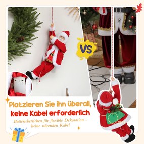 HOMCOM Santa Claus 60 cm zpívající a lezoucí Santa Claus s dárkem, lanová zvuková funkce do interiéru, červený