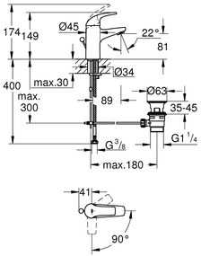 GROHE Start Curve - Páková umyvadlová baterie, velikost S, chrom 23765000