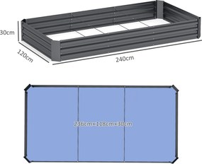Outsunny Zahradní Truhlík, Obdélníkový Vyvýšený Záhon s Bezpečnostním Okrajem a Otevřeným Dnem, pro Květiny a Bylinky, 240 x 120 x 30 cm, Tmavě Šedý