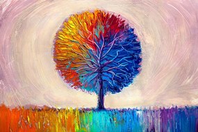 Samolepící tapeta barevný akvarelový strom - 450x300 cm